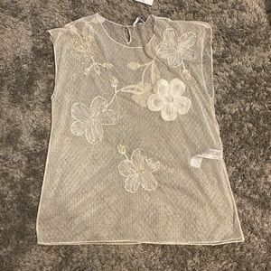 Zara | Tops | Zara Floral Embroidered Tulle Top | Poshmark